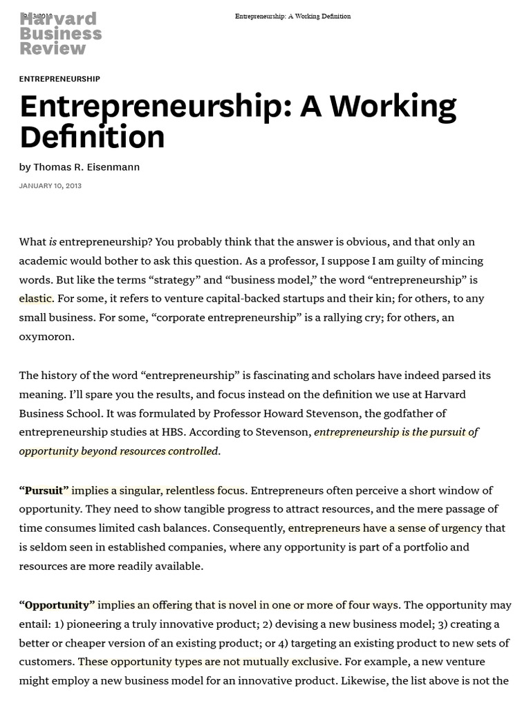 Entrepreneurship_A_Working_Definition | PDF | Entrepreneurship | Economies
