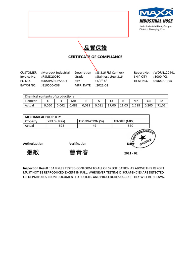 Camlock 316 SS Brand MAXX | PDF
