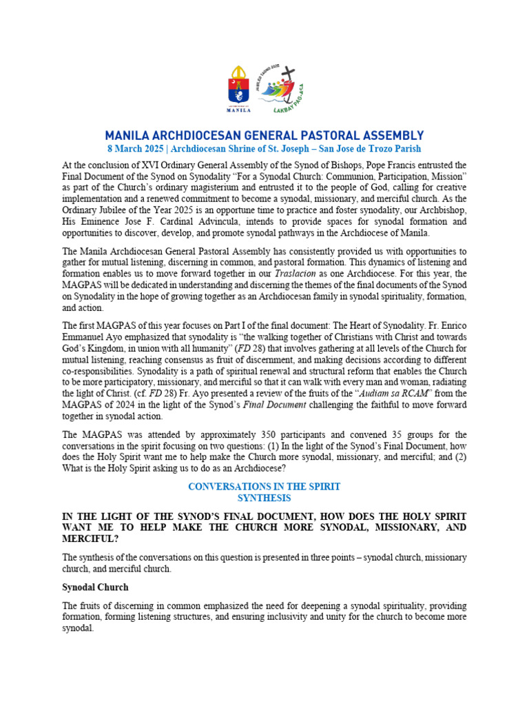 Manila Archdiocesan Pastoral Assembly 2025 | PDF | Christian Mission ...