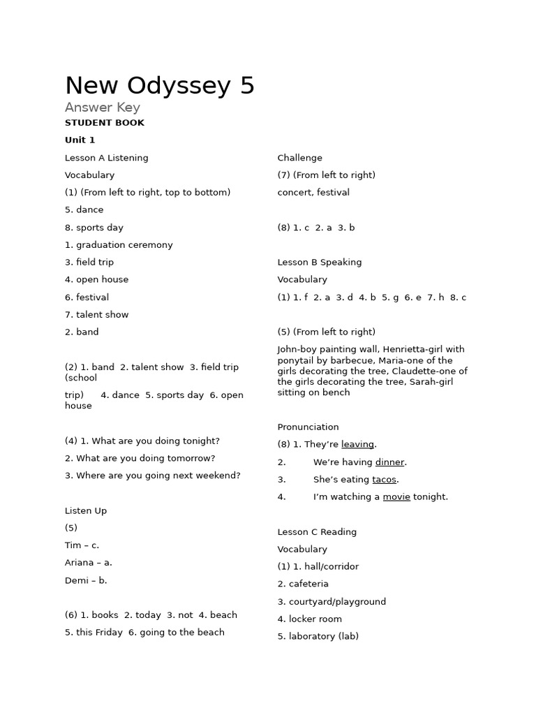 New Odyssey 5 Answer Key Overview | PDF