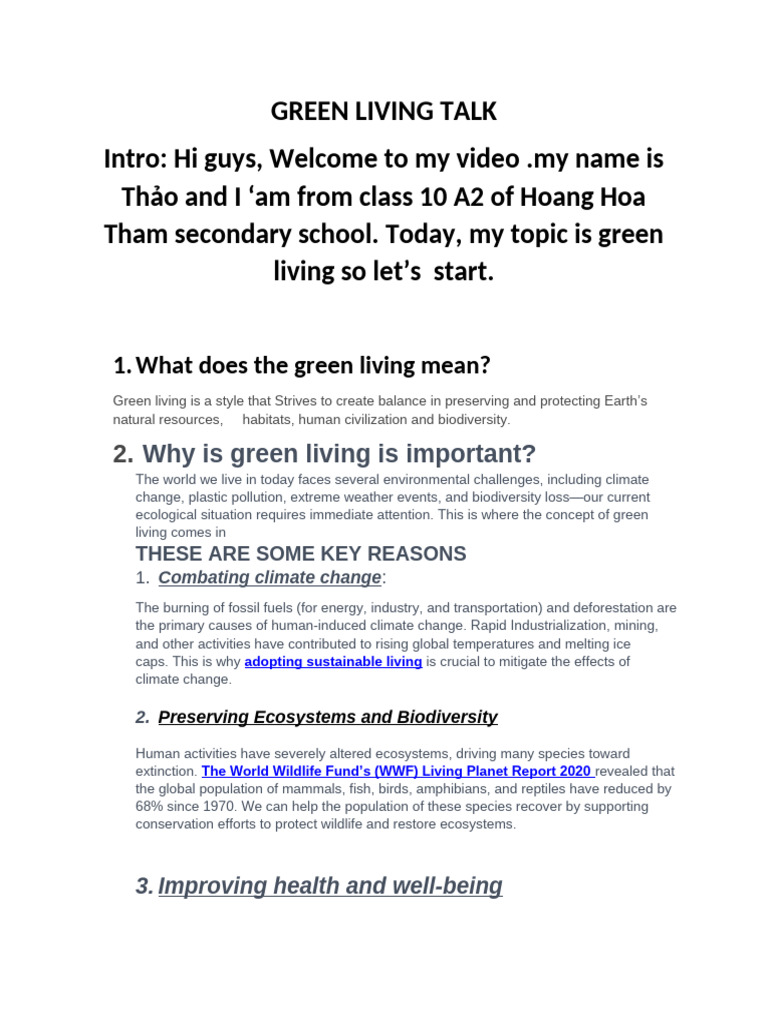 GREEN LIVING TALK | PDF | Climate Change | Biodiversity