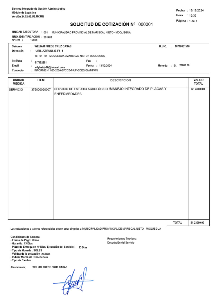 Solicitud de Cotización Servicio Agrológico | PDF