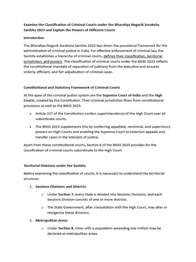 Classification of Criminal Courts in BNSS 2023 | PDF | Magistrate | Judge