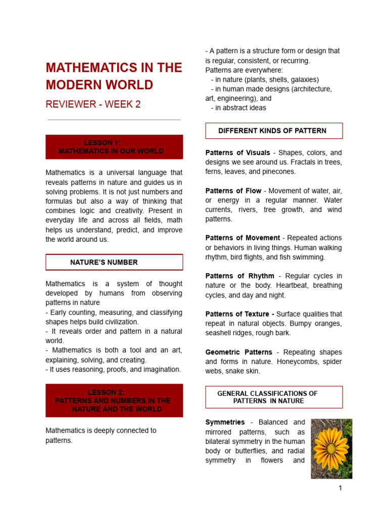 MATHEMATICS IN THE MODERN WORLD | PDF | Pattern | Mathematics