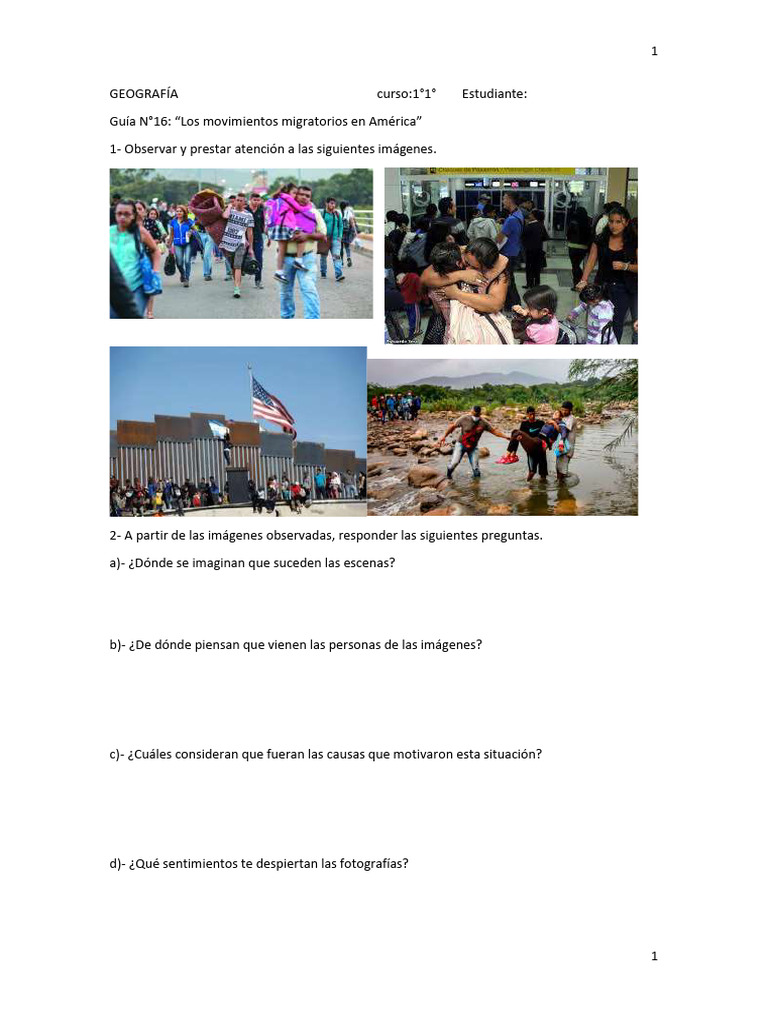 Guía N°16. Migraciones 1°. Huerto 2025 | PDF | Xenofobia | Racismo