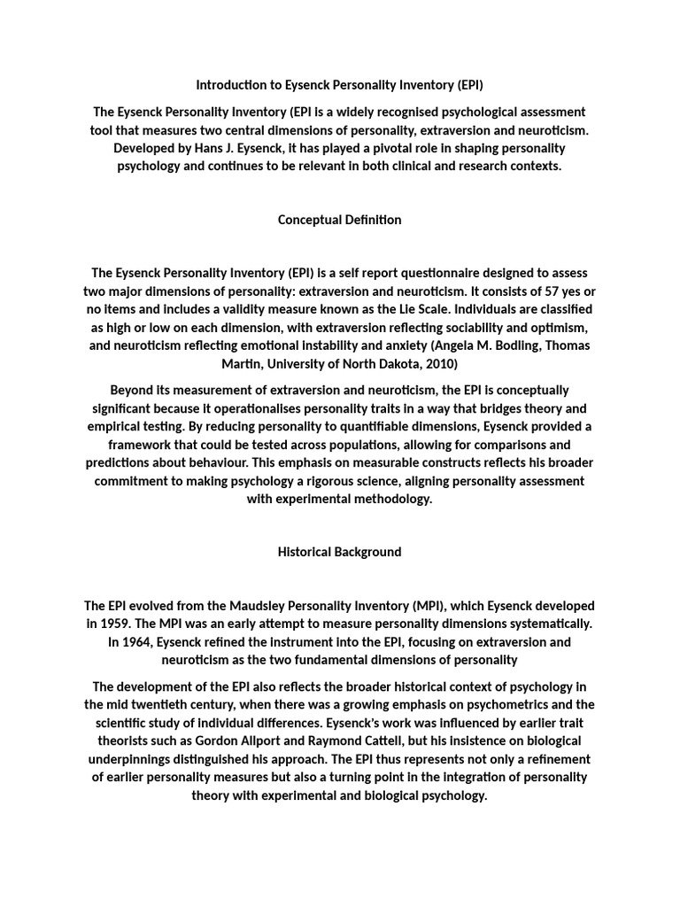 Introduction to Eysenck’s Personality | PDF | Extraversion And ...