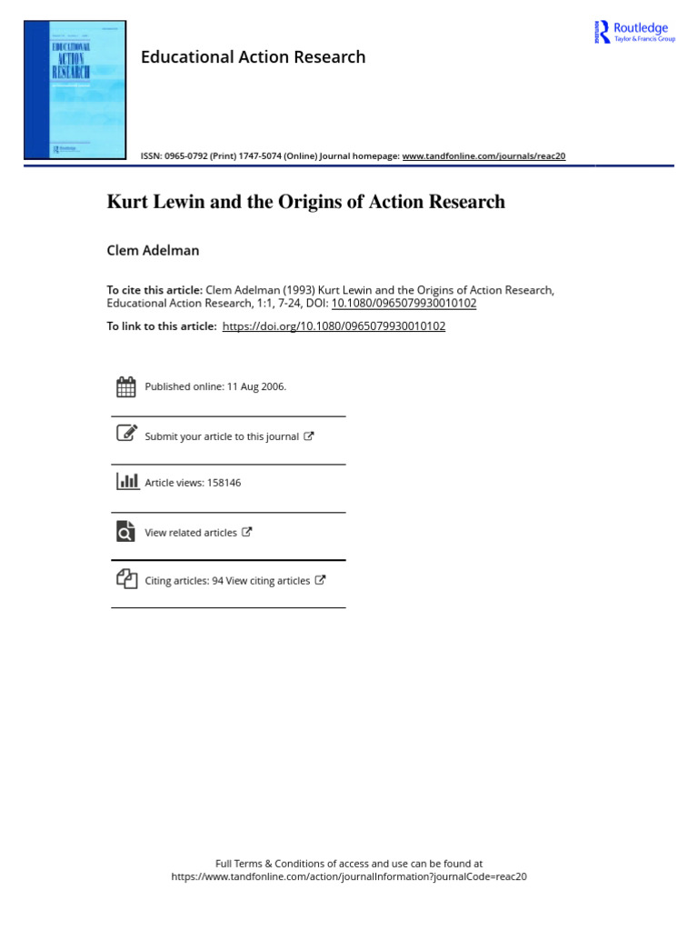 Kurt Lewin and the Origins of Action Research | PDF | Science | Teachers