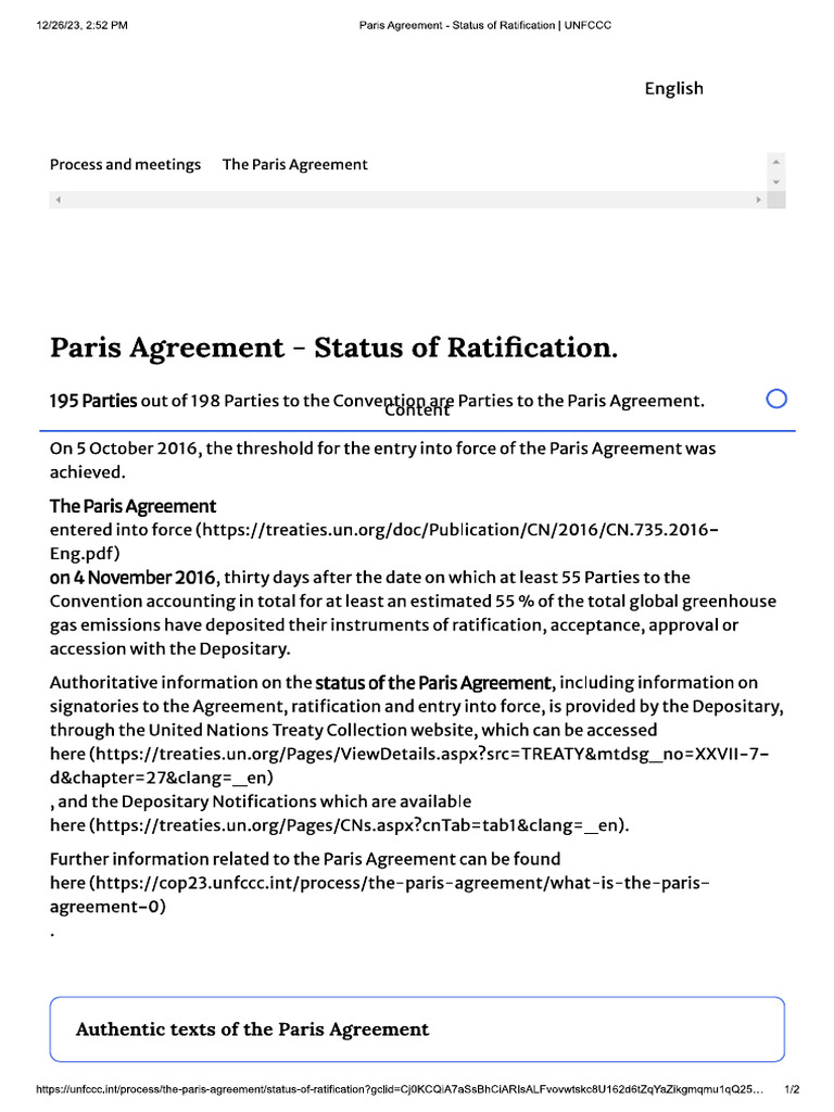 12. Paris Agreement - Status of Ratification | PDF