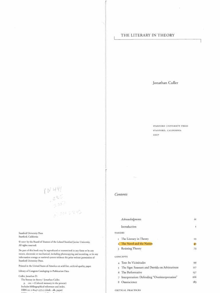Jonathan Culler The Literary in Theory | PDF