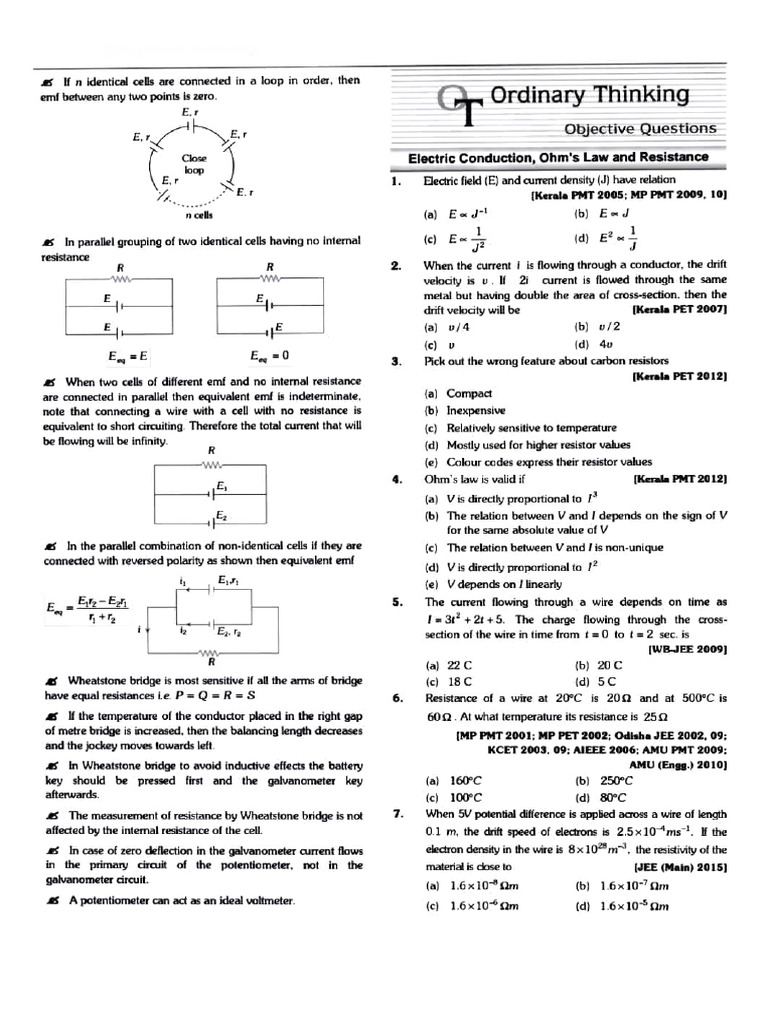 Current Electricity MCQ Full | PDF | Electric Current | Electricity