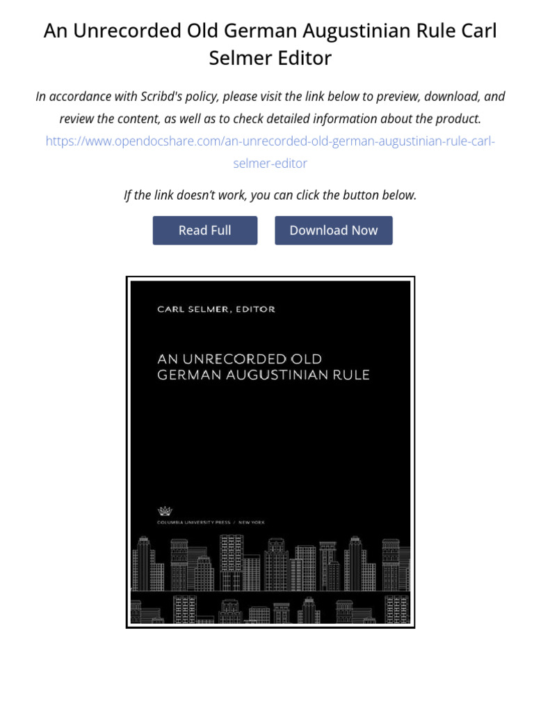 An Unrecorded Old German Augustinian Rule Carl Selmer Editor | PDF