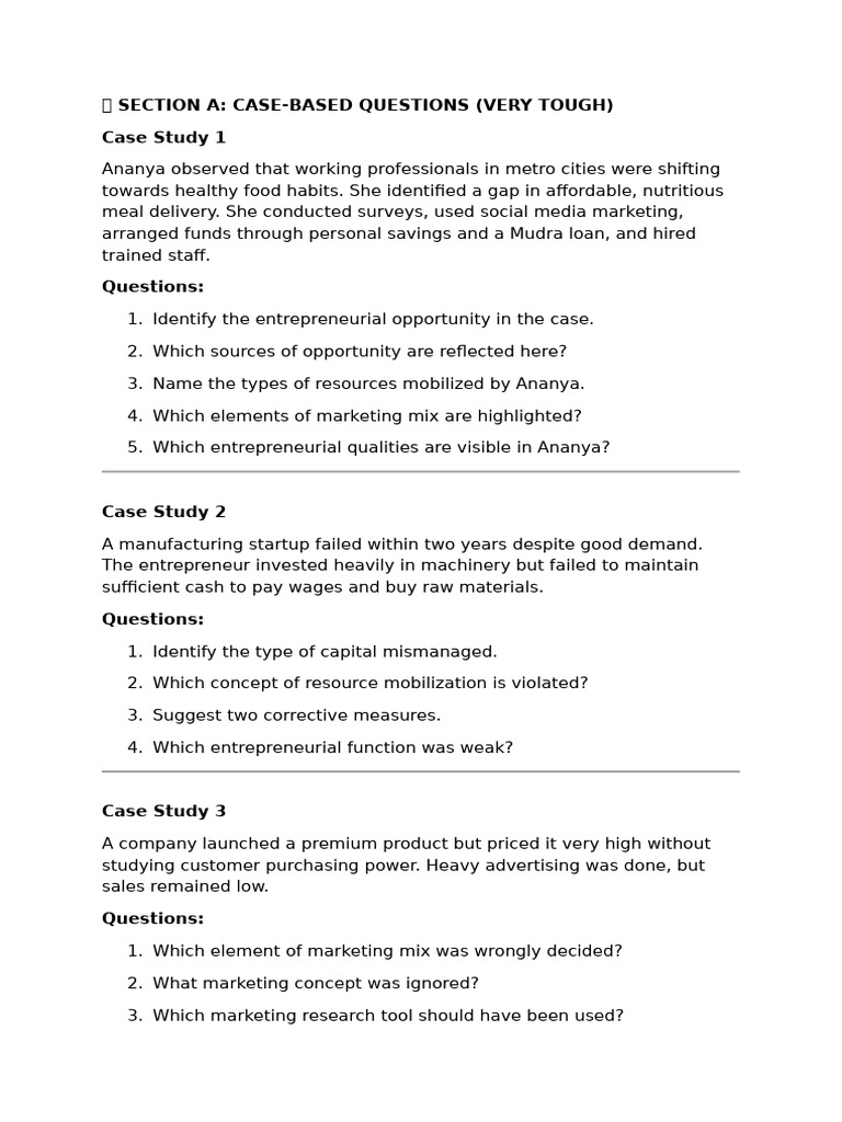 Tough Entrepreneurship Case Studies & Questions | PDF ...