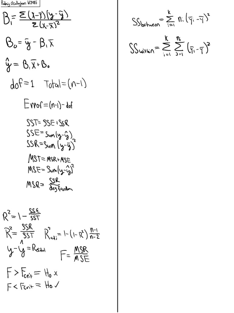 Statistical Analysis of Variance Formulas | PDF