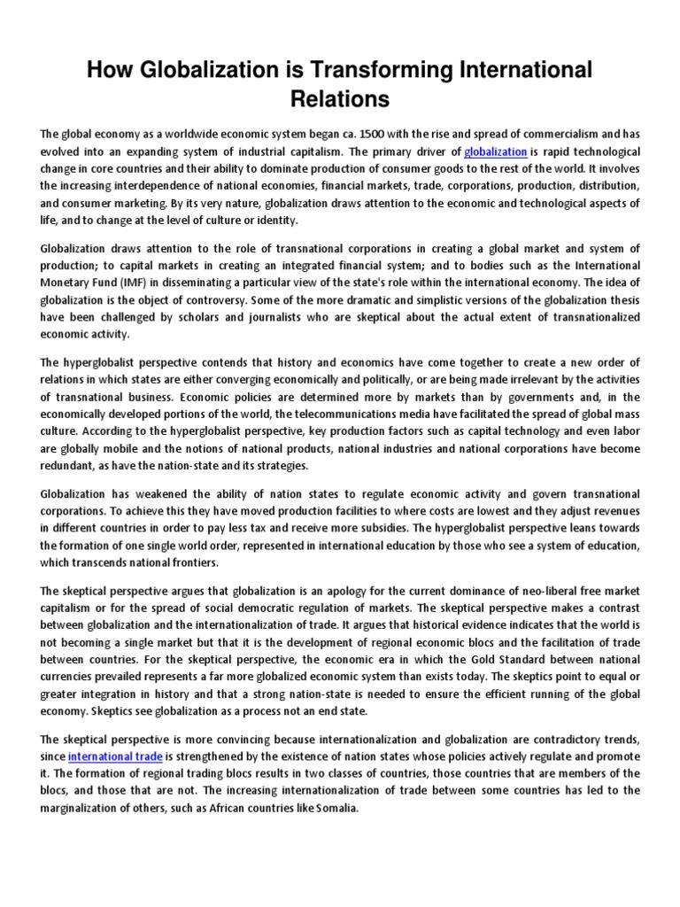 How Globalization Is Transforming International Relations | PDF ...