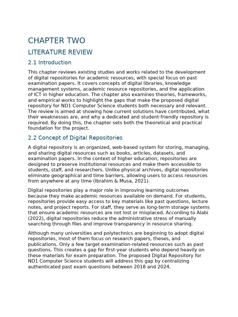 Thesis Chapter Two - Digital Repository | PDF | Digital Library | Thesis