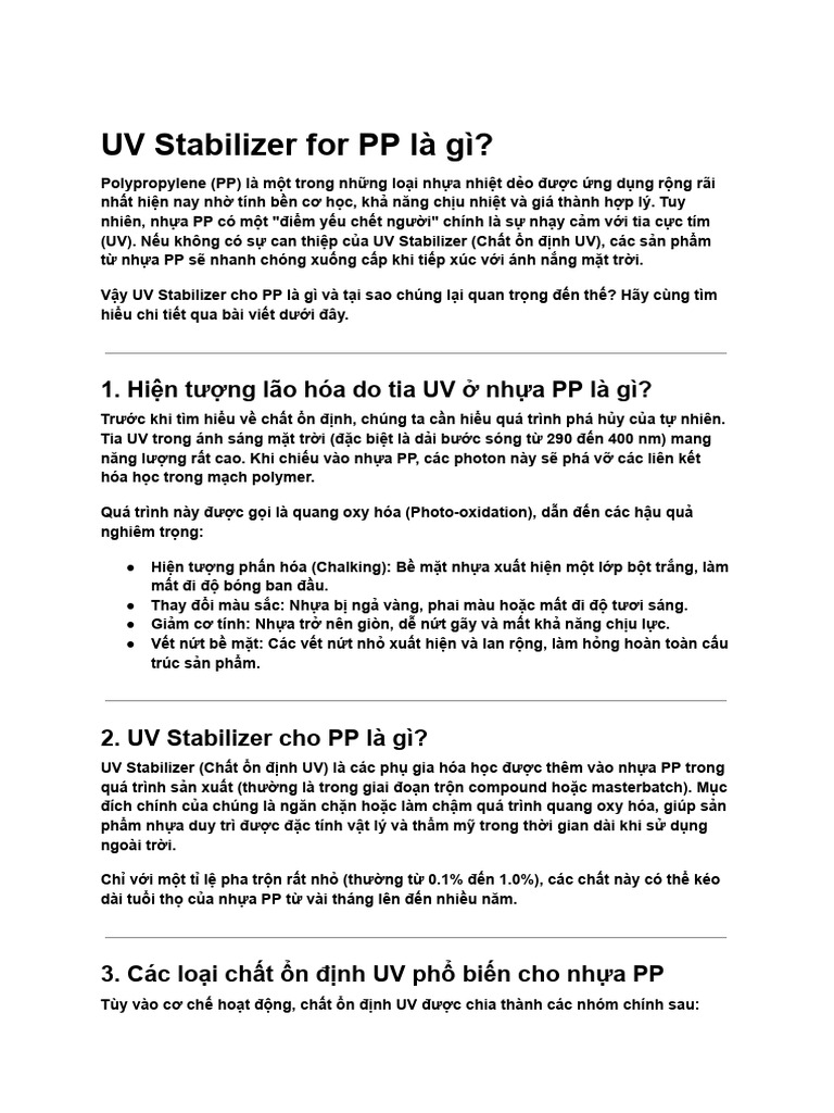 UV Stabilizer For PP Là Gì | PDF