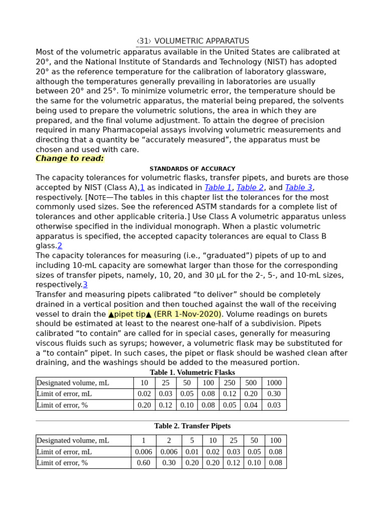 VOLUMETRIA USP | PDF | Volume | Calibration
