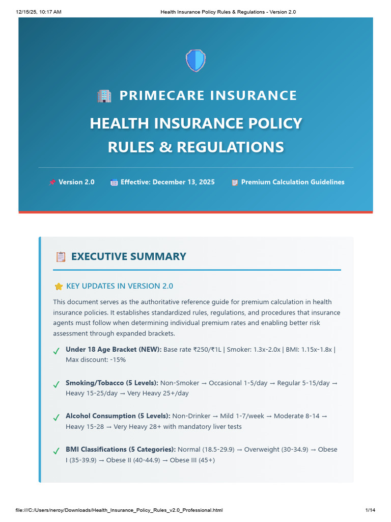 Health Insurance Premium Calculation Guide | PDF | Insurance | Obesity