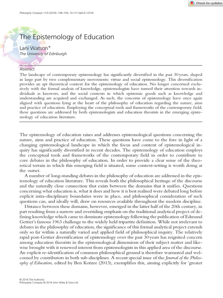 Philosophy Compass - 2016 - Watson - The Epistemology of Education ...