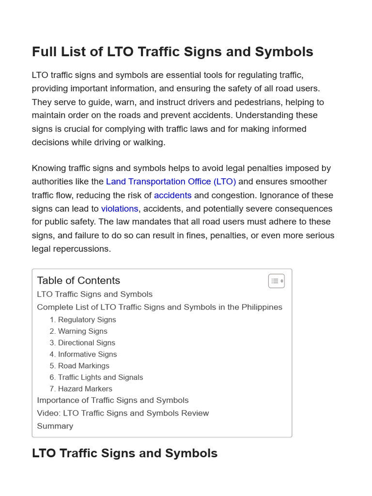 Complete LTO Traffic Signs Guide | PDF | Traffic | Traffic Light