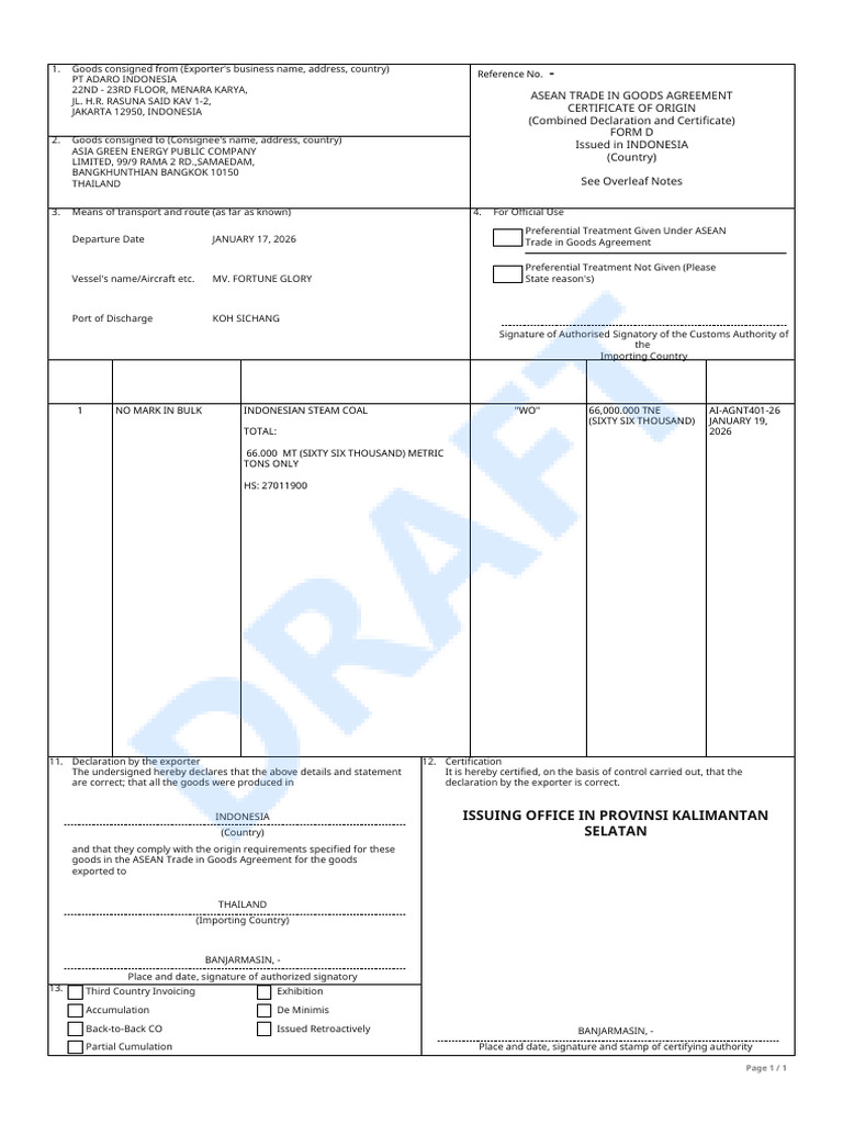 Draft Ecoo Mv. Fortune Glory | PDF