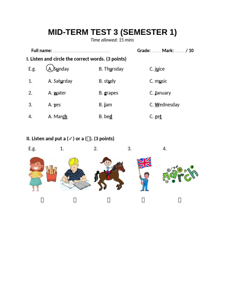 Mid-term Test 3 (Semester 1) | PDF