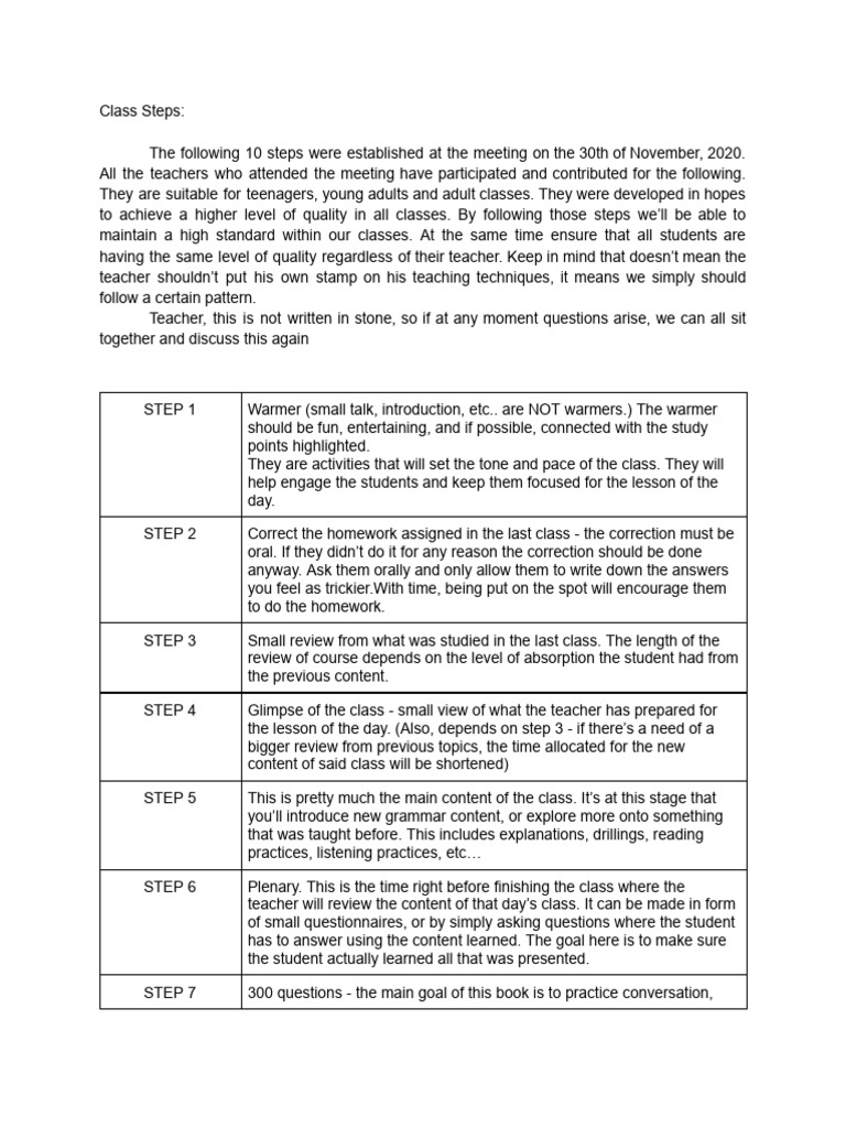 10 Steps for a Perfect Class | PDF | Teachers | Homework