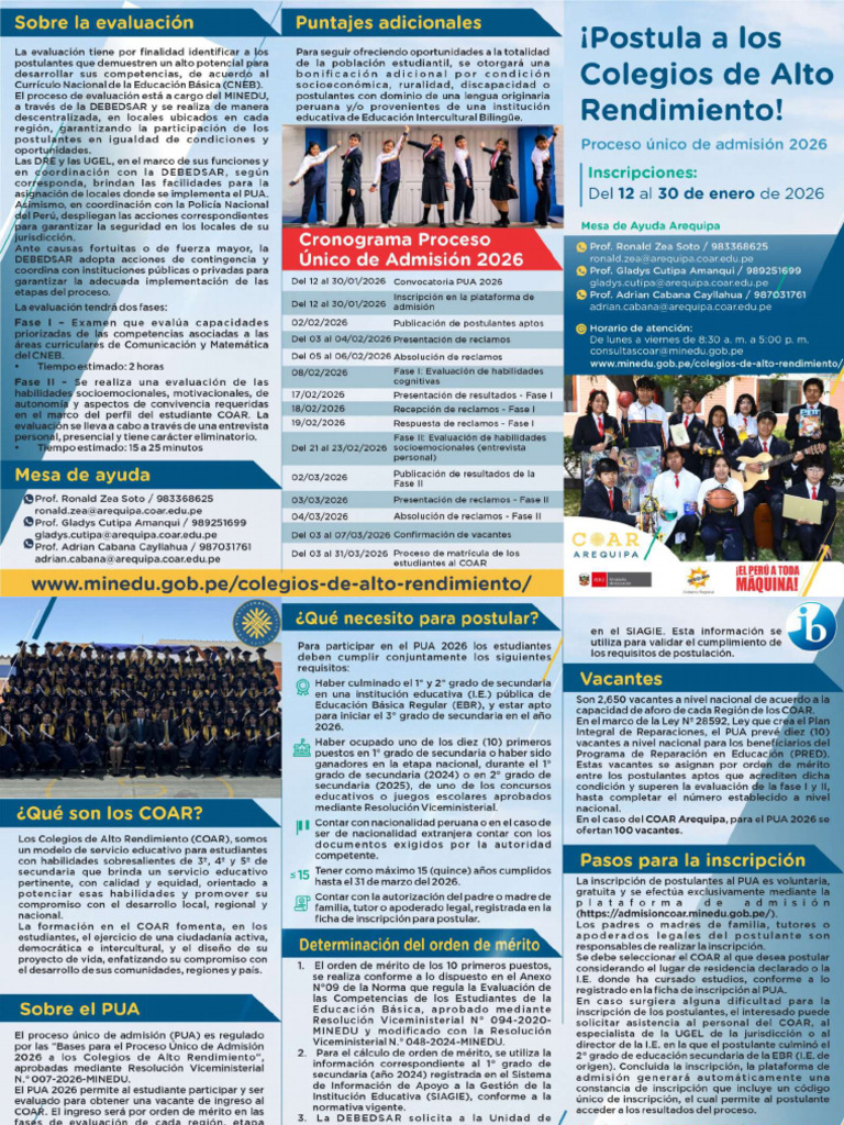 Triptico - Proceso de Admision COAR Arequipa 2026 | PDF