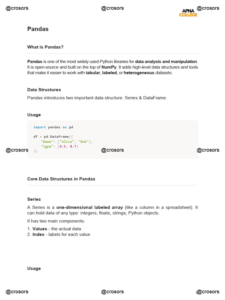 Pandas Notes - Watermark | PDF | Computer Programming | Computer Science