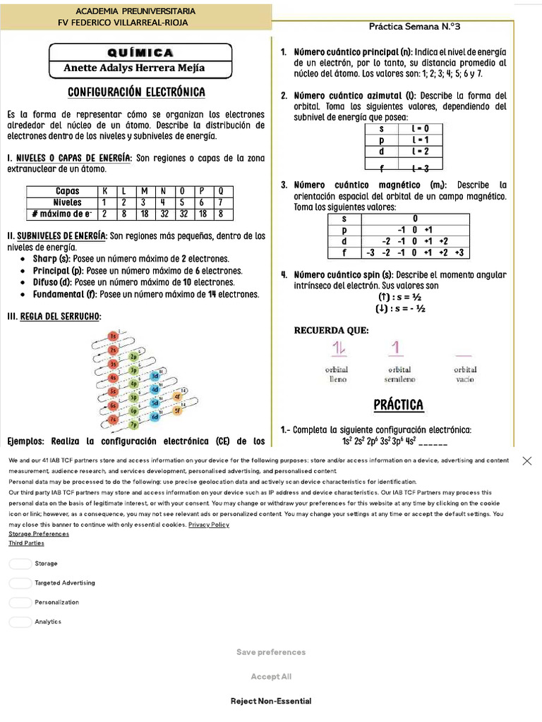 Configuración Electrónica y Números Cuánticos | PDF | Configuración electronica | Orbital atómico