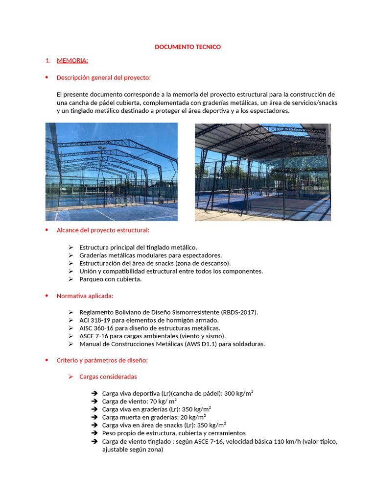 Proyecto Estructural Cancha de Pádel | PDF | Hormigón | Braguero