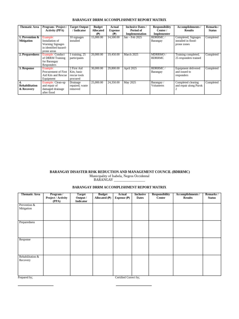Barangay DRRM Accomplishment Report | PDF | Emergency Management | Risk