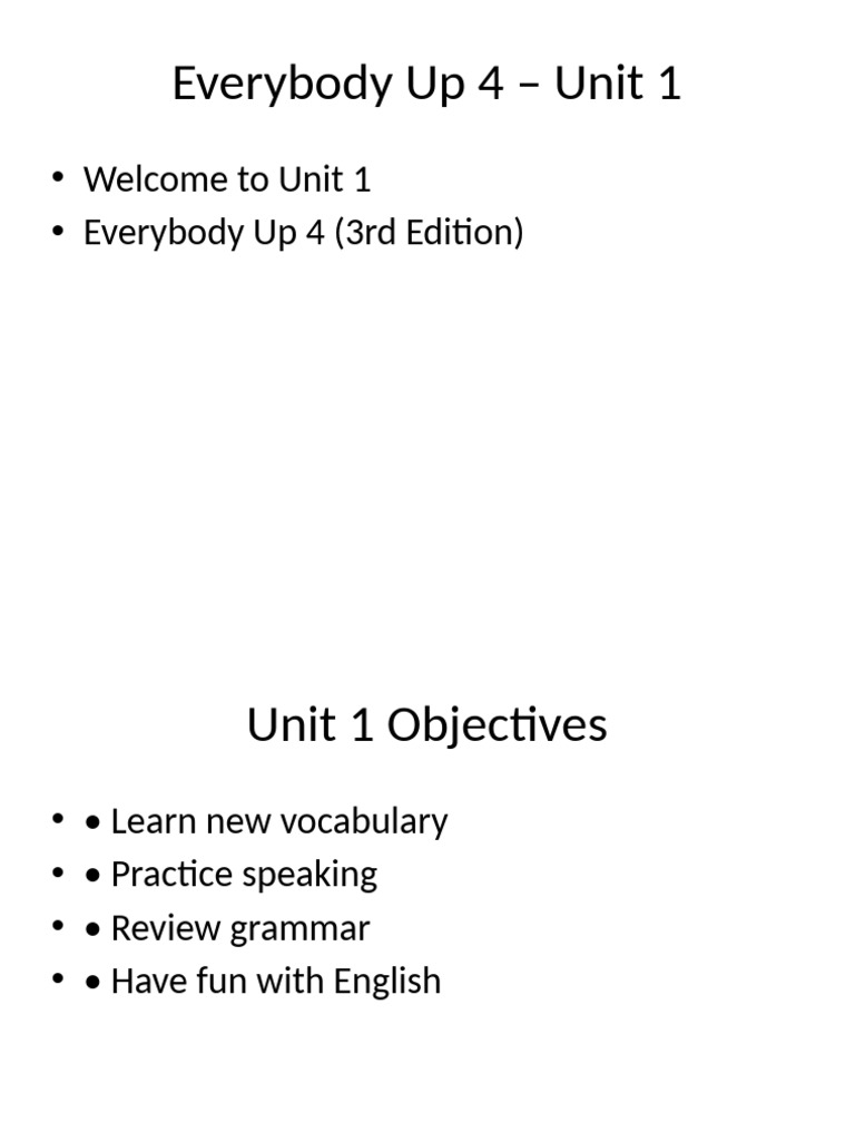 Everybody Up 4 Unit 1 Overview | PDF