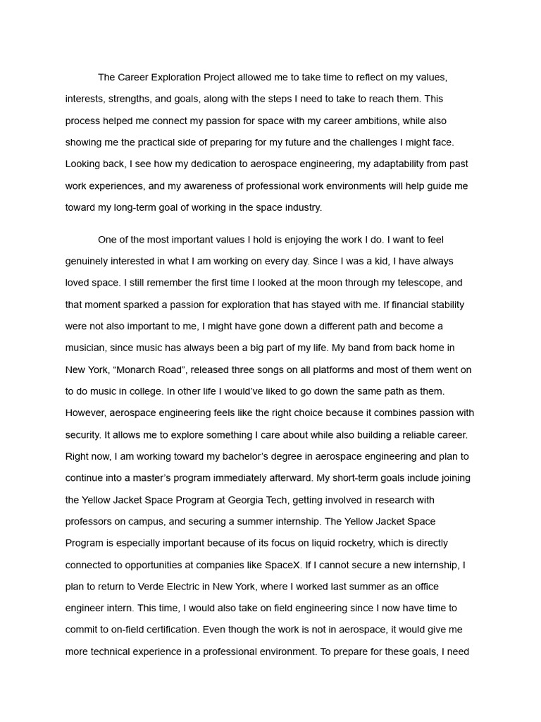 Career Exploration Reflection Draft | PDF | Leadership | Internship