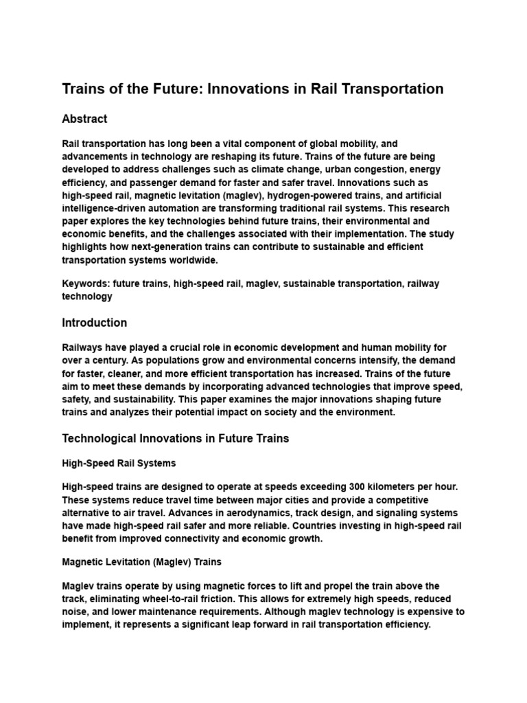 Trains of the Future_ Innovations in Rail Transportation | PDF | Train ...