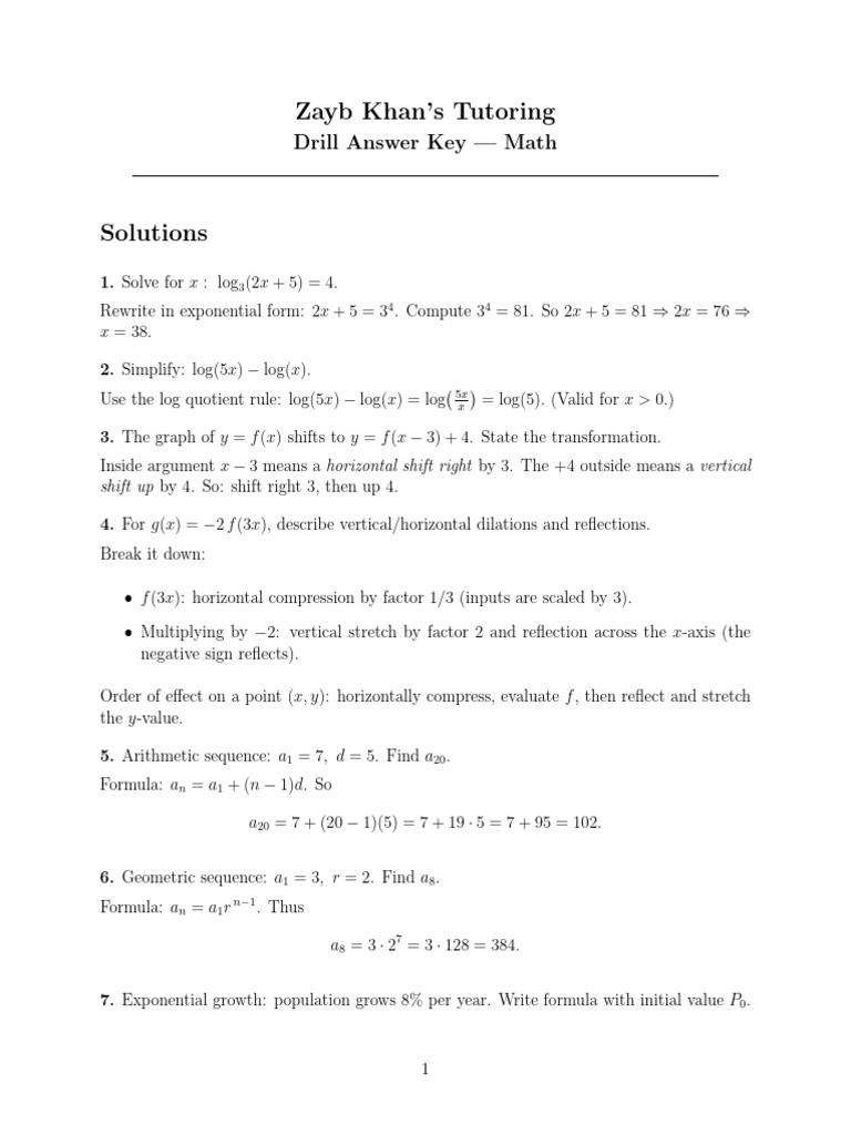 SAT Math Worksheet Answer Key | PDF | Logarithm | Quadratic Equation