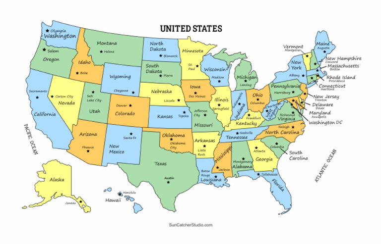 Usa Map States Capitals Color 2 010101 | PDF