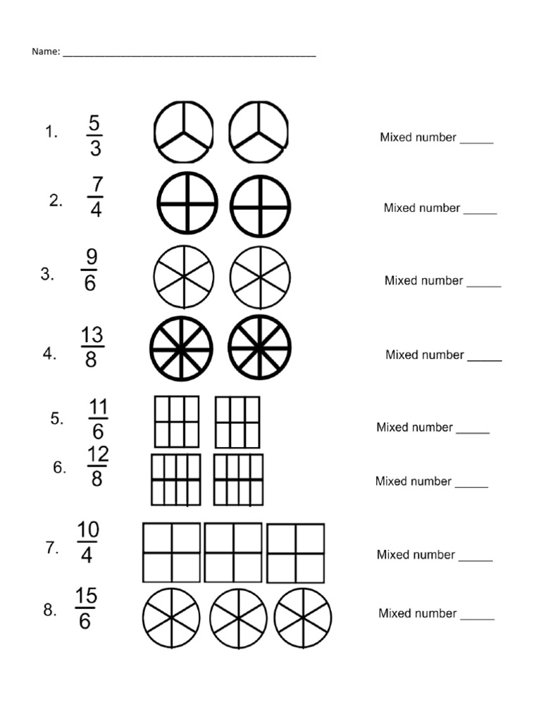 Directions: Color The Models To Represent The Improper Fractions. Then ...