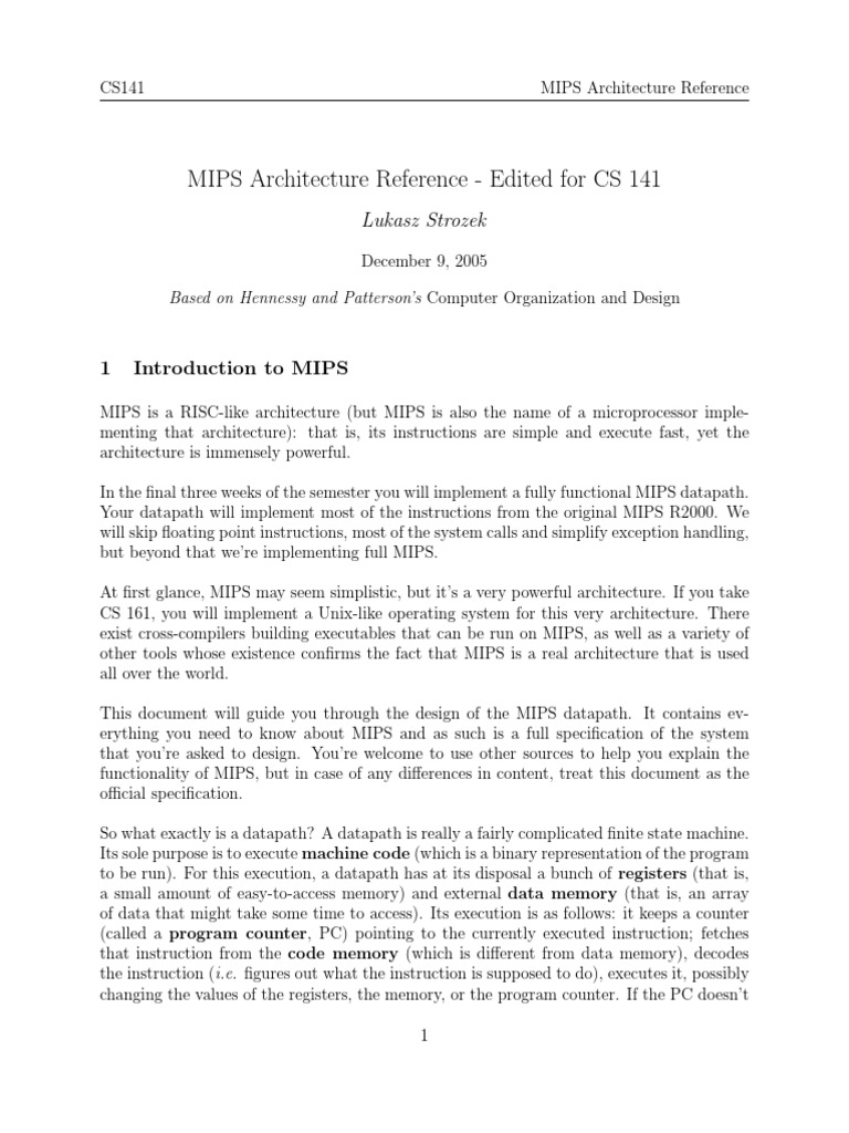 Mips Reference | PDF | Instruction Set | Mips Instruction Set Mips Reference | PDF | Instruction Set | Mips Instruction Set