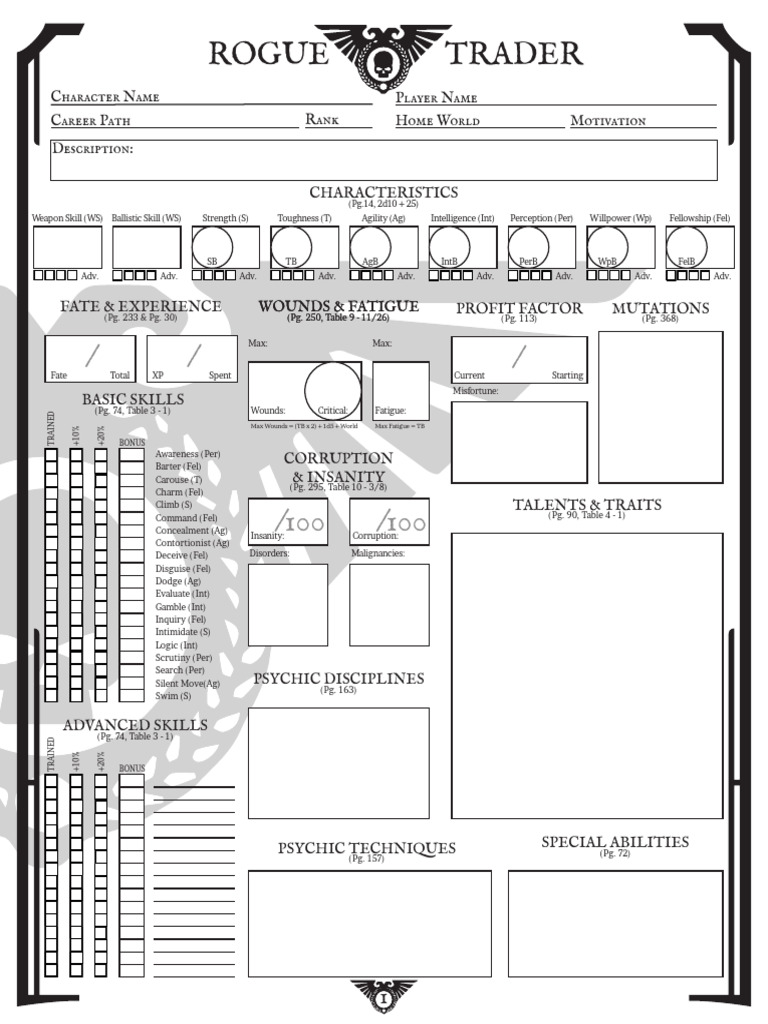 Rogue Trader Character Sheet Guide | PDF