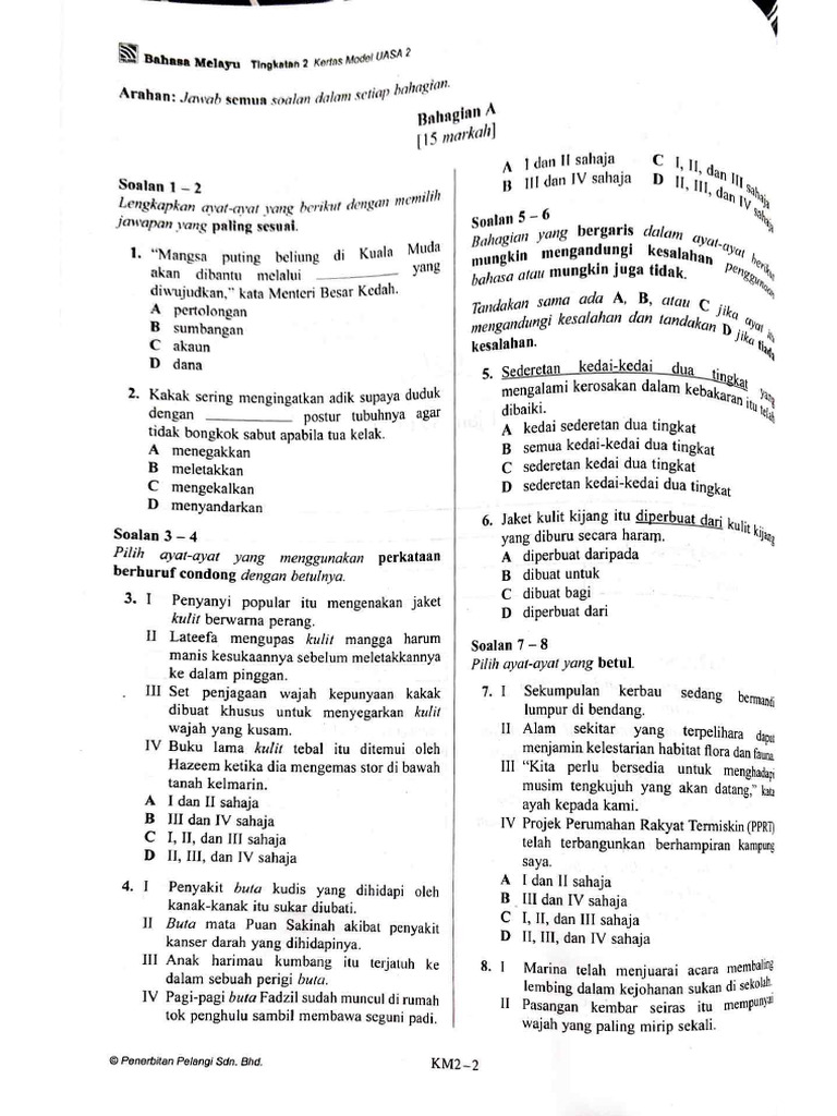 Uasa Bm Tingkatan 2 Set 2 | PDF