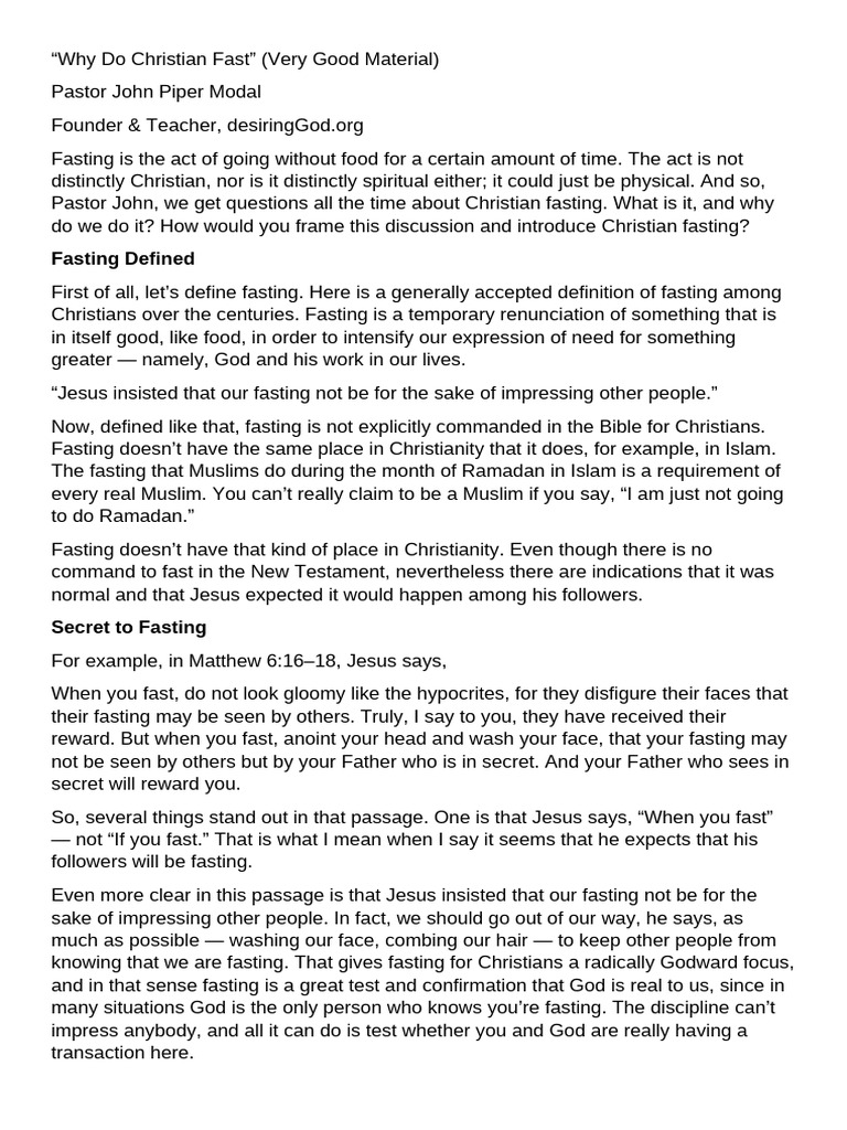 Understanding Christian Fasting | PDF | Jesus | Paul The Apostle
