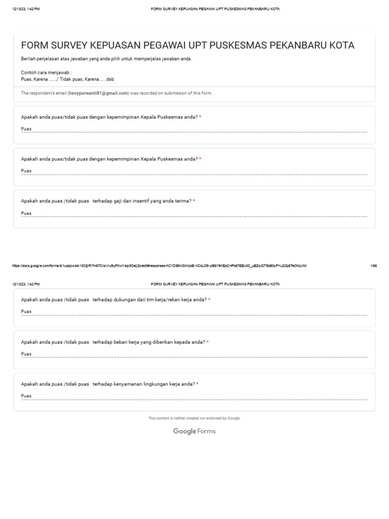 Form Survey Kepuasan Pegawai Upt Puskesmas Pekanbaru Kota - Google ...