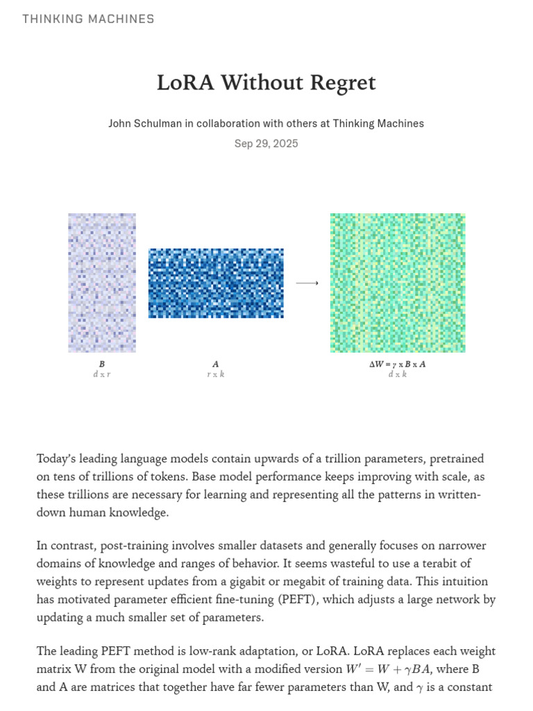 LoRA Without Regret | PDF | Experiment | Applied Mathematics