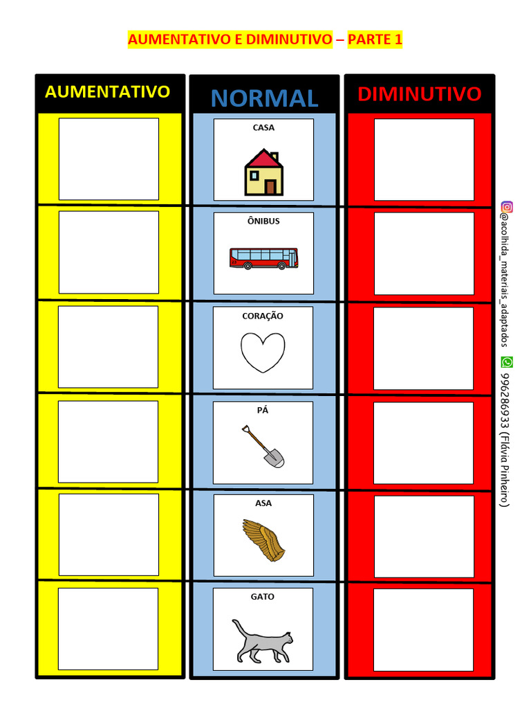 aumentativo e diminutivo - acolhida materiais adaptados pdf | PDF
