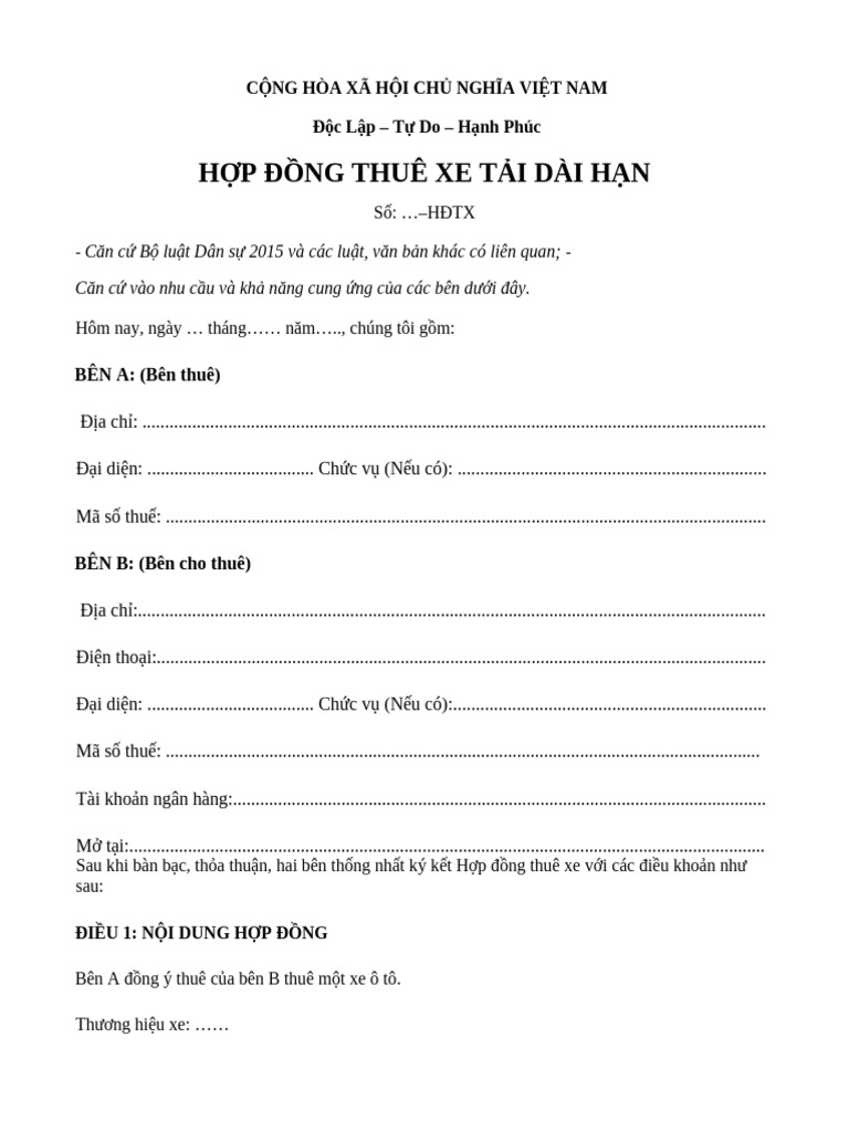 Mau Hop Dong Thue Xe Tai Dai Han | PDF