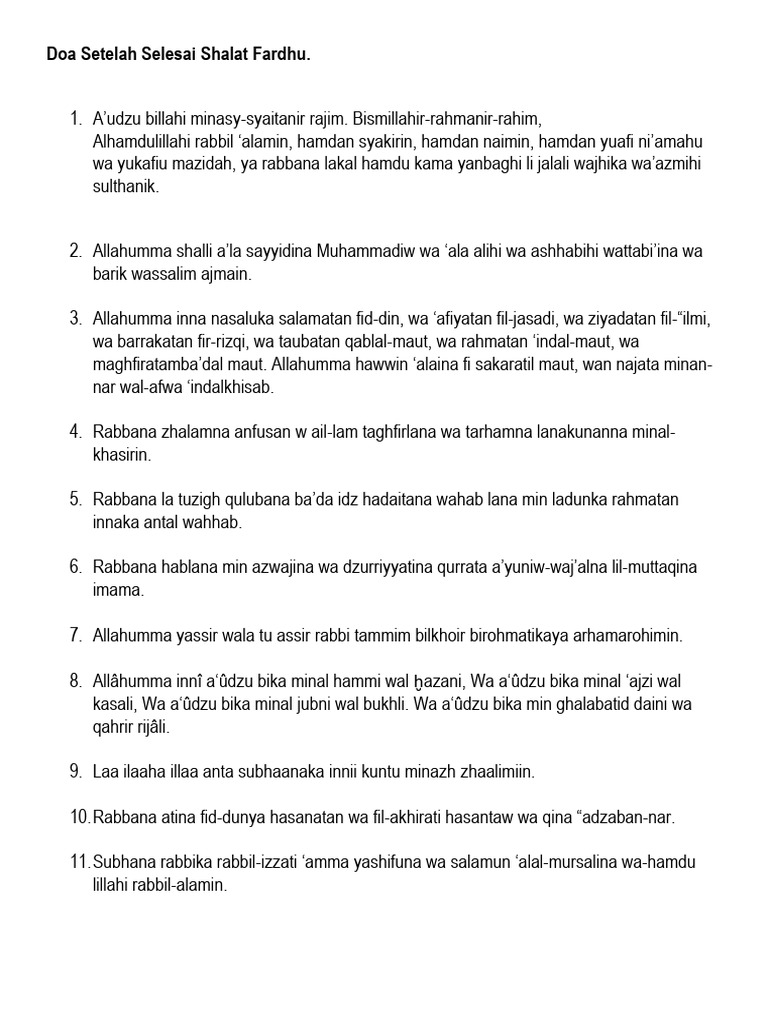 Doa Setelah Selesai Shalat Fardhu | PDF