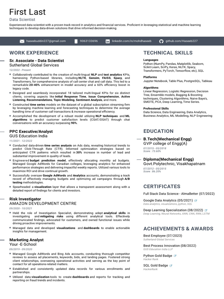 First's Resume | PDF | Analytics | Machine Learning