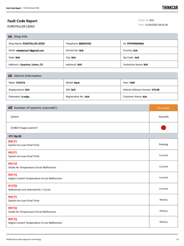 Toyota Rav4 1999 Fault Code Report | PDF | Vehicles | Transport