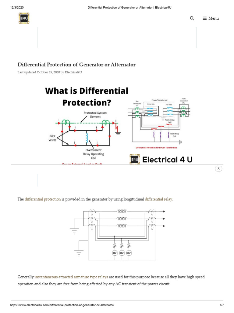 Differential Protection of Generator or Alternator _ Electrical4U | PDF ...